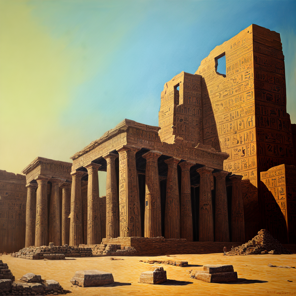 oil painting of unfinished Egypt building from bible