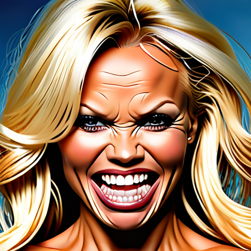 pamela anderson with too many teeth made of iron