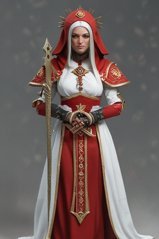 fantasy battle-nun priest warrior, red and white robes, warhammer ...