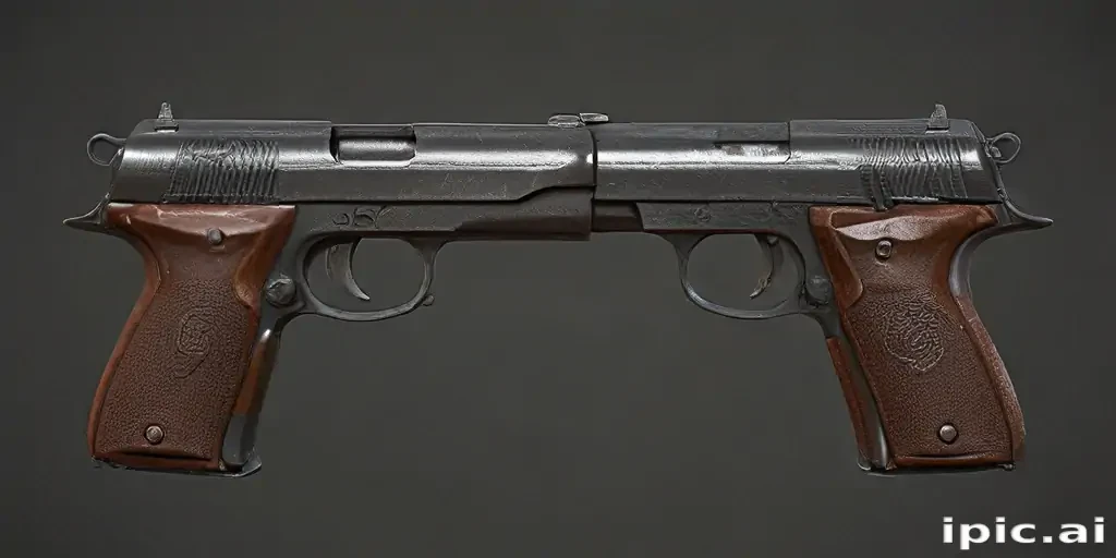 Detailed Close-Up of a Classic Dual Handgun Set with Wooden Grips