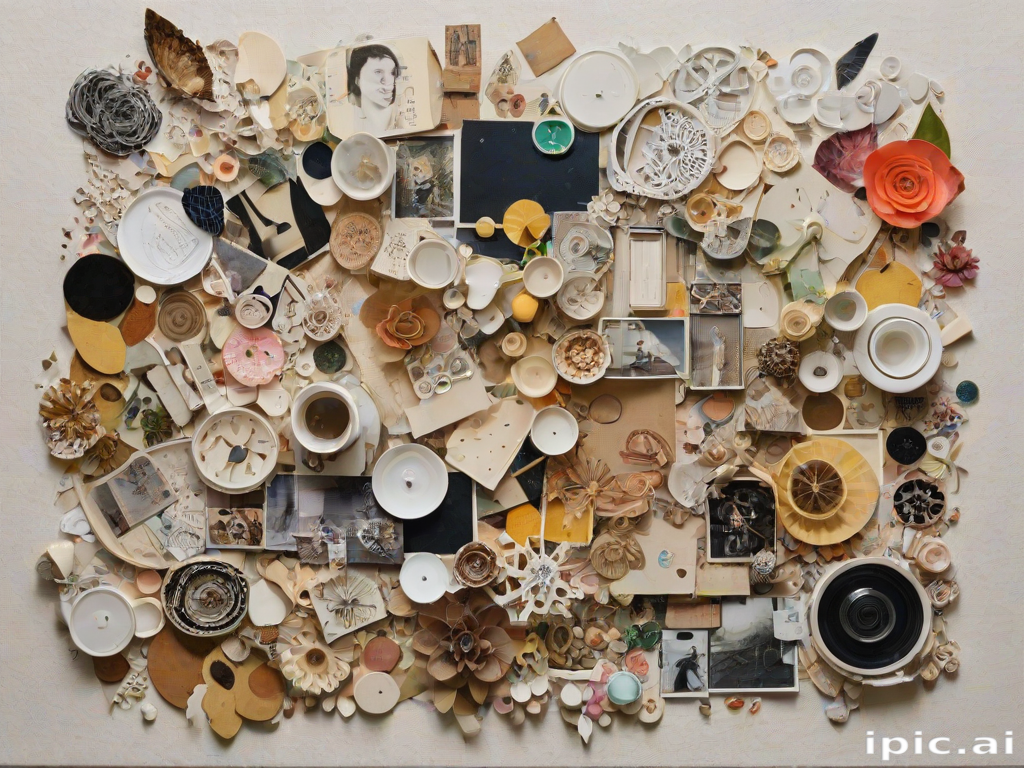 A Colorful Collage of Vintage Photographs and Artistic Paper Creations.