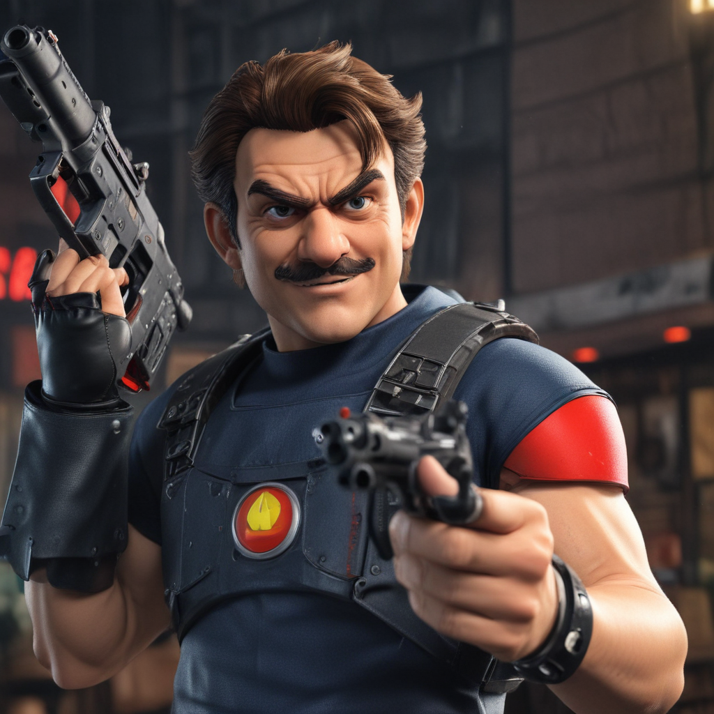 mario pointing a gun at luigis head