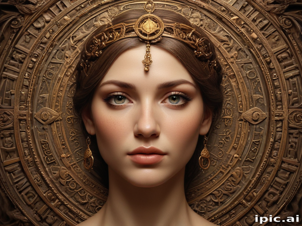 Regal Portrait of a Woman Surrounded by Intricate Ornate Designs
