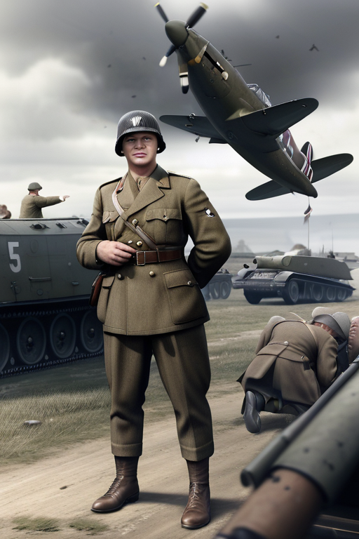 Historical Military Scene Featuring Soldiers, Tanks, and an Airplane in ...