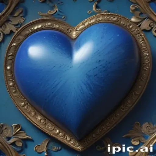 Elegant Blue Heart Surrounded by Intricate Gold Decorative Frame and Design