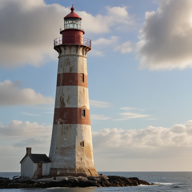 Majestic Lighthouse Standing Tall Against the Calm Ocean and Sky