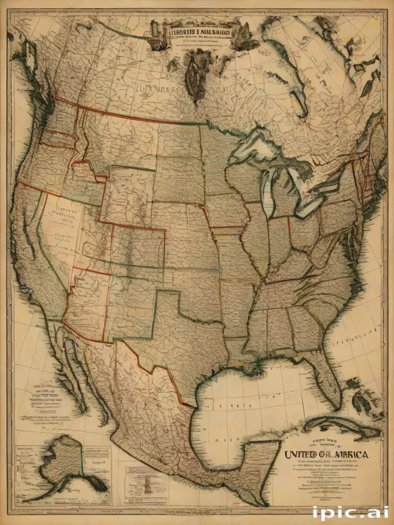 Detailed Historical Map of the United States Highlighting State ...