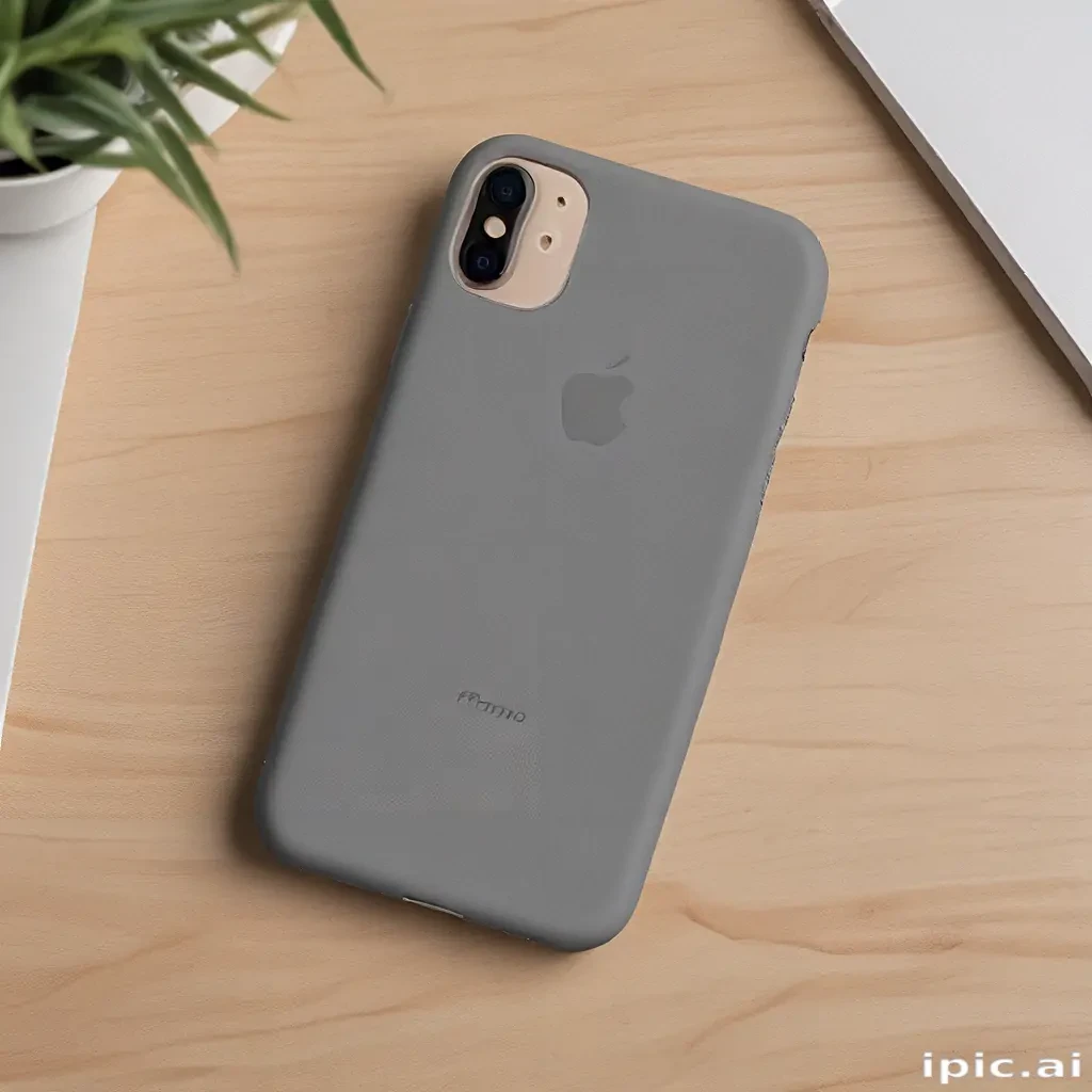 Elegant Gray iPhone Case Displayed on a Minimalist Wooden Surface