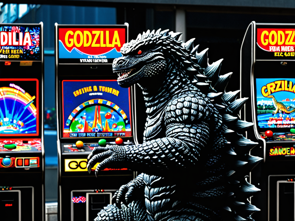 Godzilla playing arcade