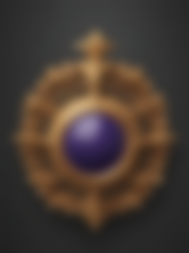 Intricate Bronze Emblem with Purple Gem on Dark Background Design