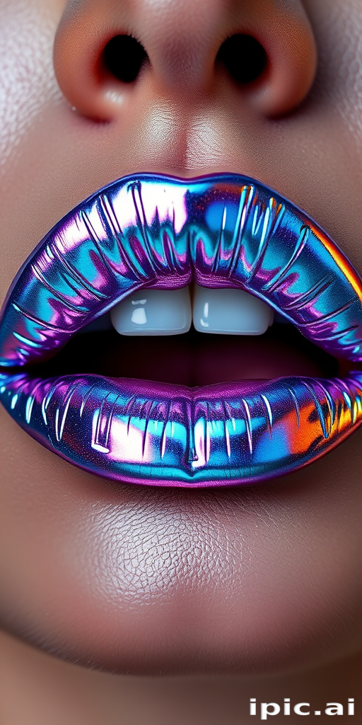 Vibrant Metallic Lips Showcasing Iridescent Colors and Glossy Shine
