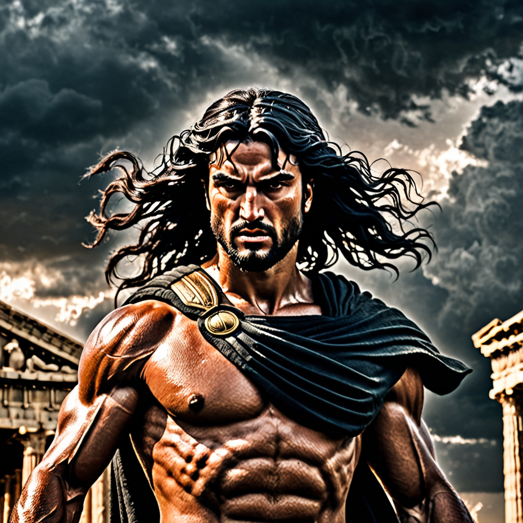 A realistic closeup picture of an ancient Spartan Warrior. His long ...