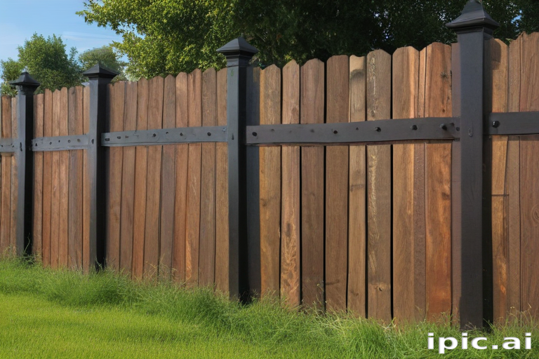Sturdy Wooden Fence Surrounded by Lush Green Grass Under Clear Blue Sky