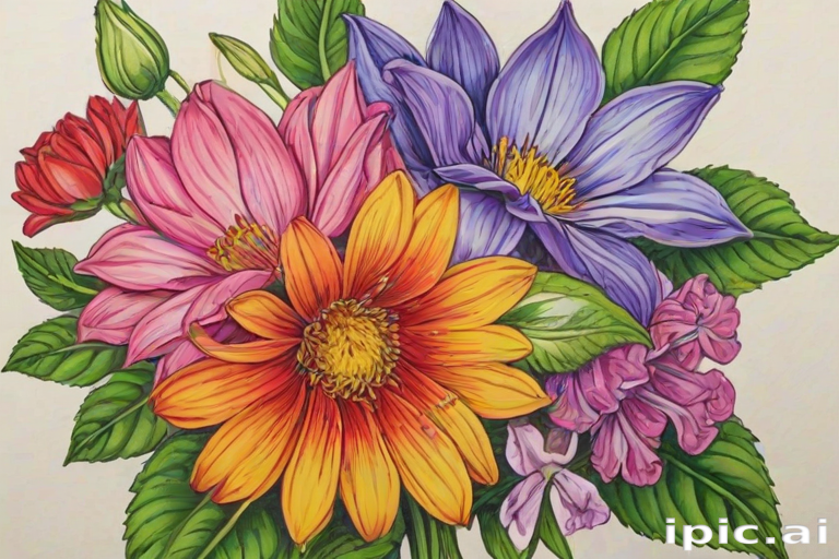 Vibrant Floral Arrangement Featuring Colorful Blooms and Lush Greenery