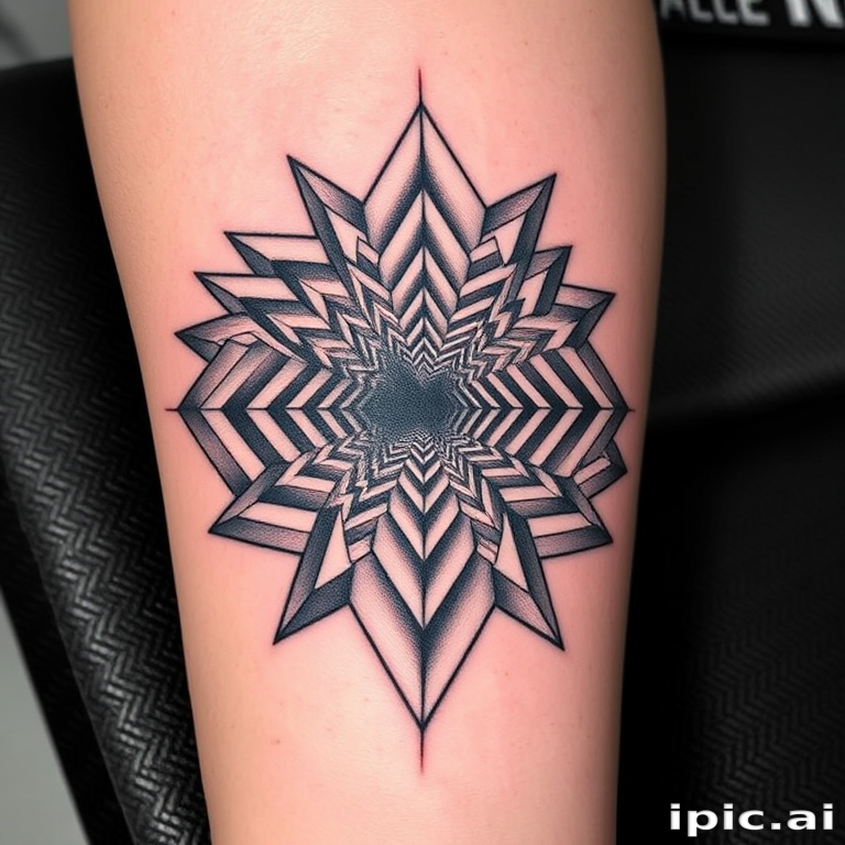 Intricate Geometric Star Tattoo Design with Depth and Artistic Precision