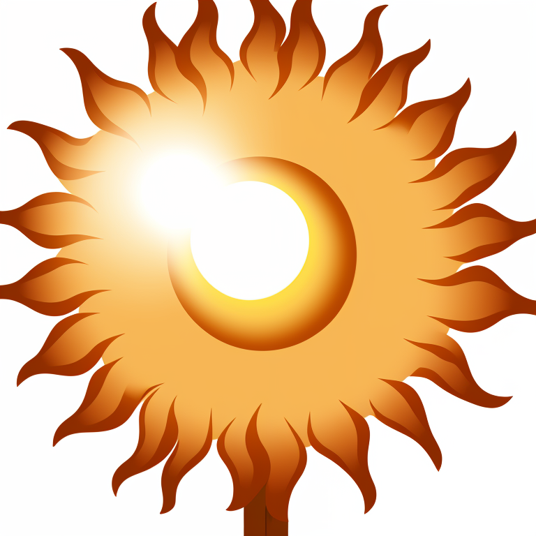 Radiant Sun Emblem with Fiery Rays and Glowing Center Design