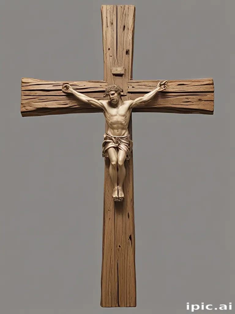 Intricate Wooden Cross Featuring a Detailed Figure of Christ Crucified