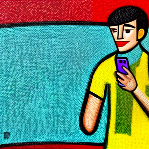 a cubism art of a person on the cell phone