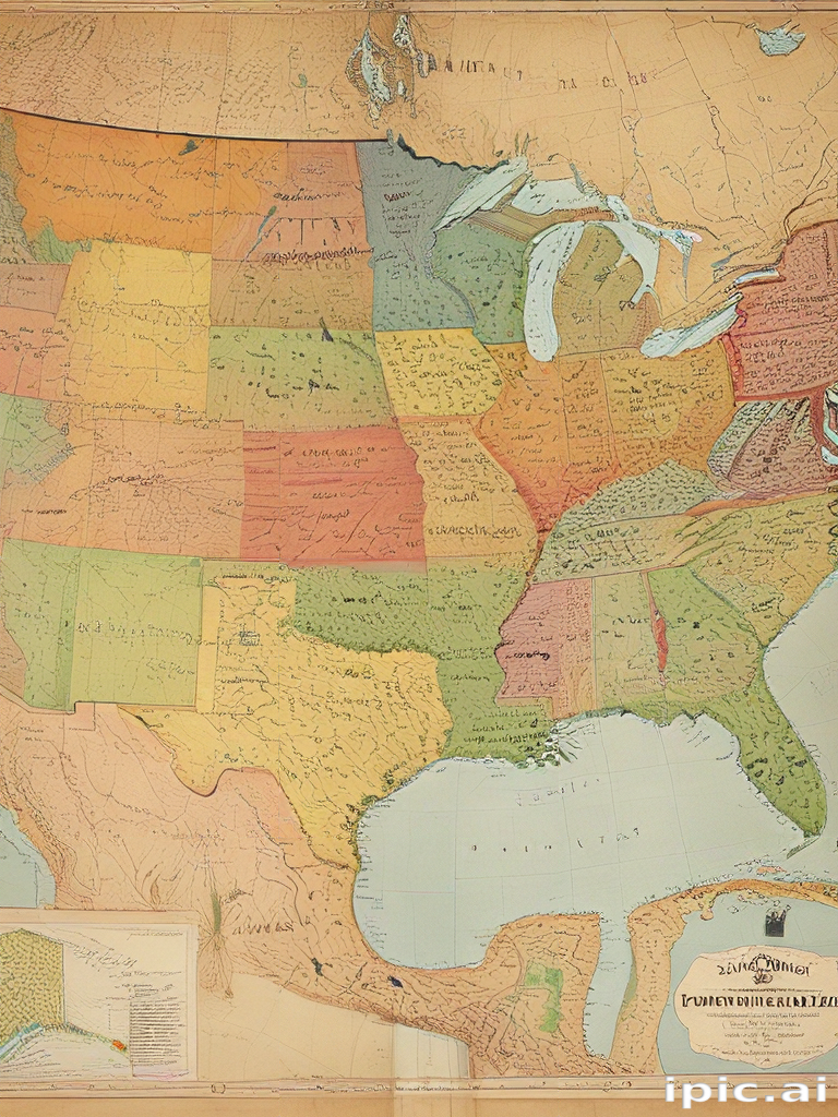 Historical Map of the United States Highlighting State Boundaries and ...
