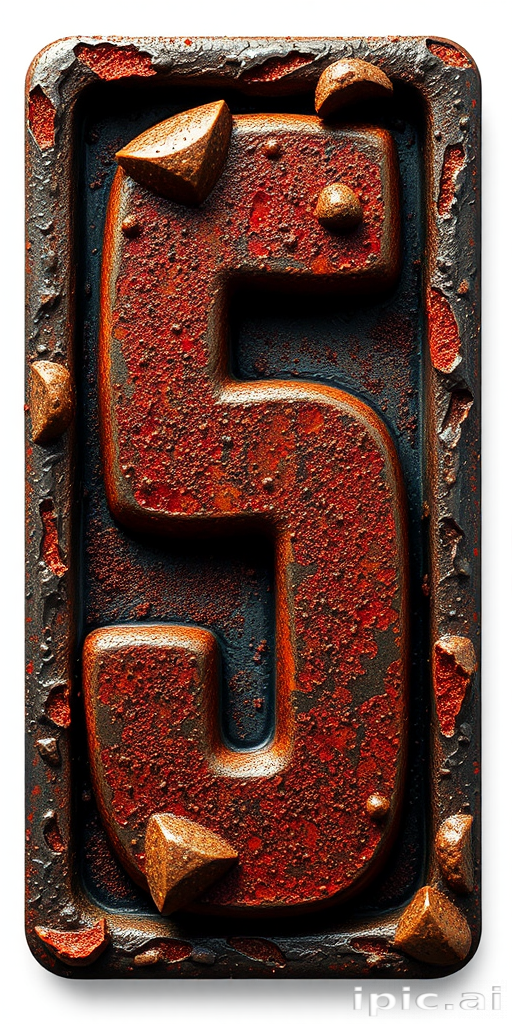 Bold and Textured Number Five with Unique Rusty and Spiky Design Elements