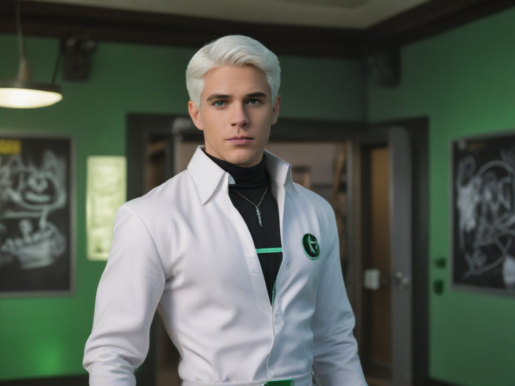 (((William Brent))) as Danny Phantom, (silver hair), glowing green eyes ...