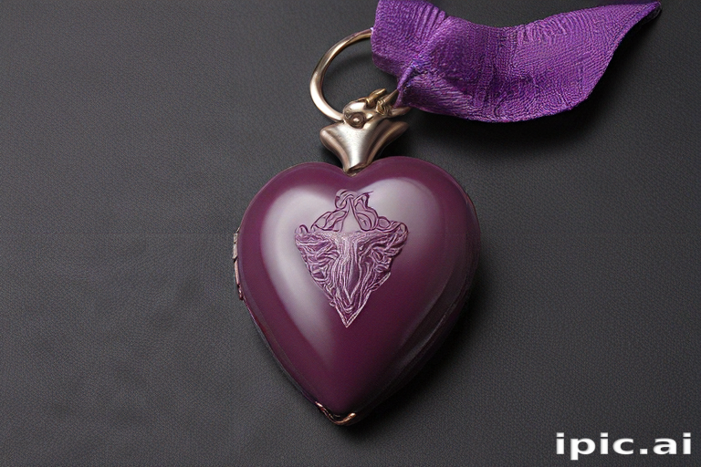 Elegant Purple Heart-Shaped Locket with Intricate Design and Ribbon Detail