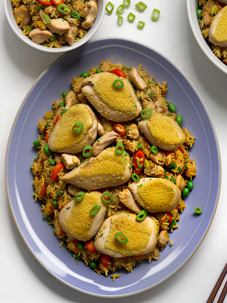 Delicious Chicken and Rice Platter Garnished with Fresh Green Onions