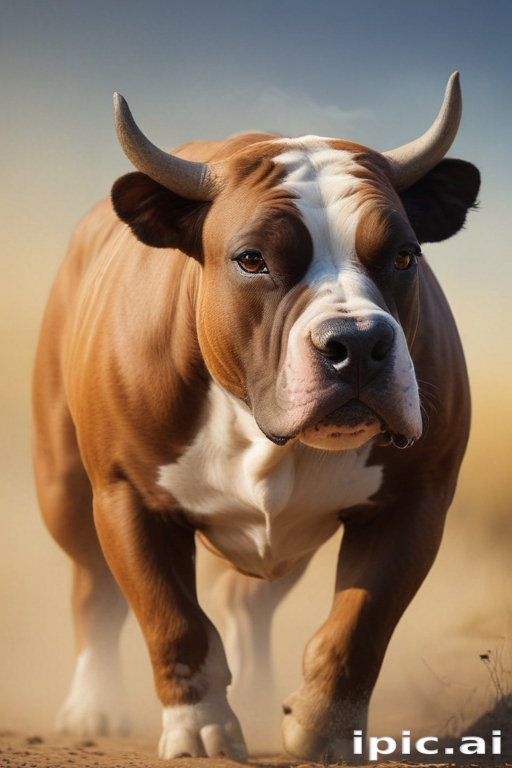 Majestic Brown and White Bull Walking Through a Serene Landscape