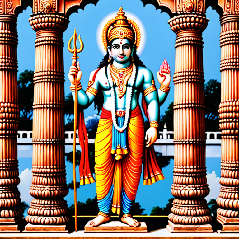 Lord Shree Ram standing on the front of a temple