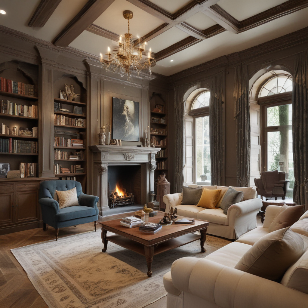 a elegance and luxury image of a game room and library in manor castle ...