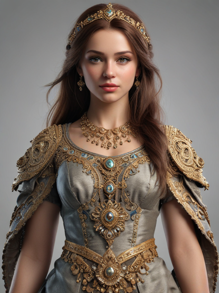 Majestic Portrait of a Regal Woman in Ornate Golden Attire