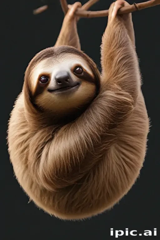 A Charming Sloth Hanging Upside Down with a Playful Expression