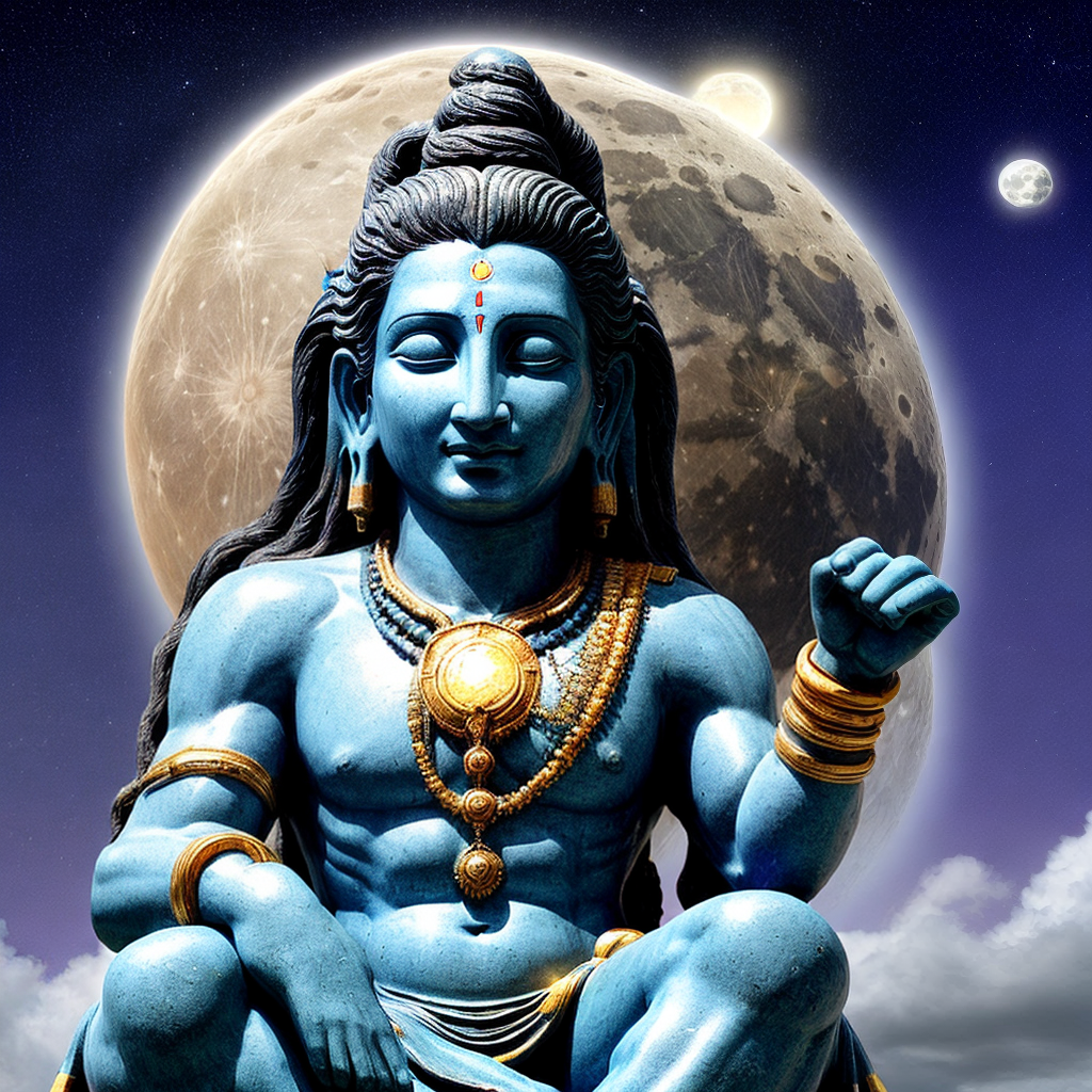 Lord shiva in tapsya sitting on moon