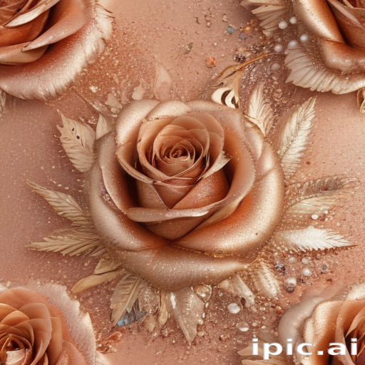 Elegant Rose Design with Glimmering Water Drops and Golden Accents.
