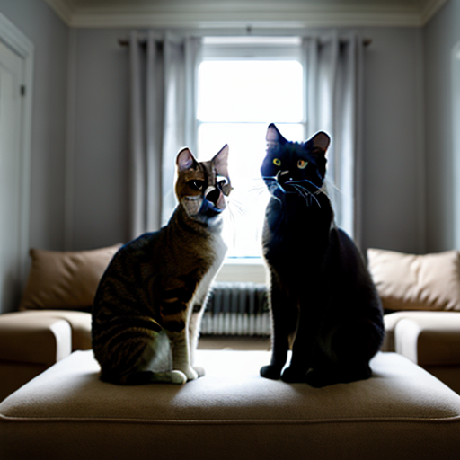 2 cats on a cat tree in a living room