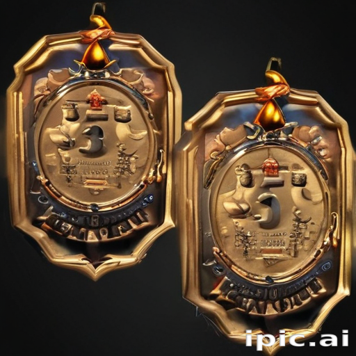 Intricate Golden Medals Featuring Number 5 with Decorative Elements and ...