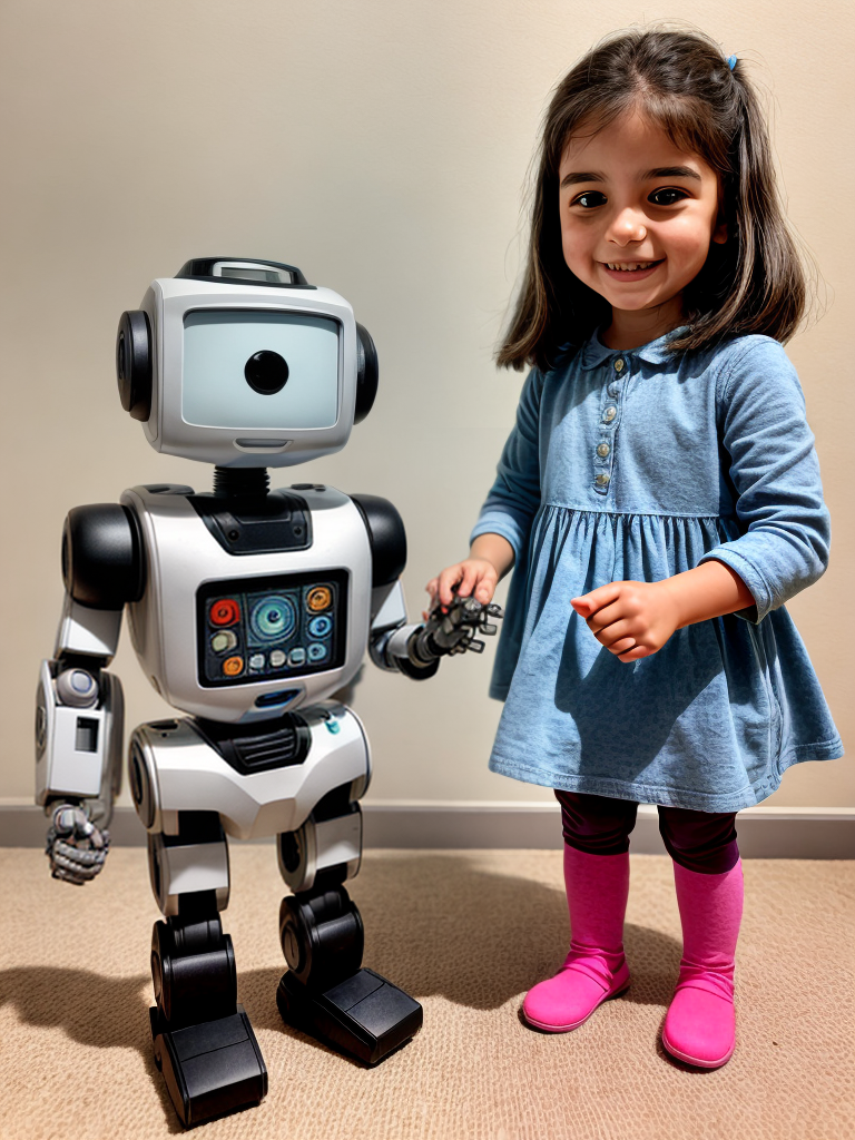 Maria and the robot start playing together. They play hide and seek ...