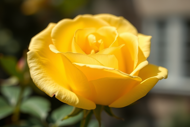 A Beautiful Close-Up of a Bright Yellow Rose in Full Bloom.