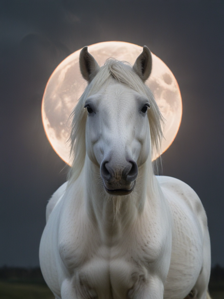 Scary white horse in sky solar eclipse