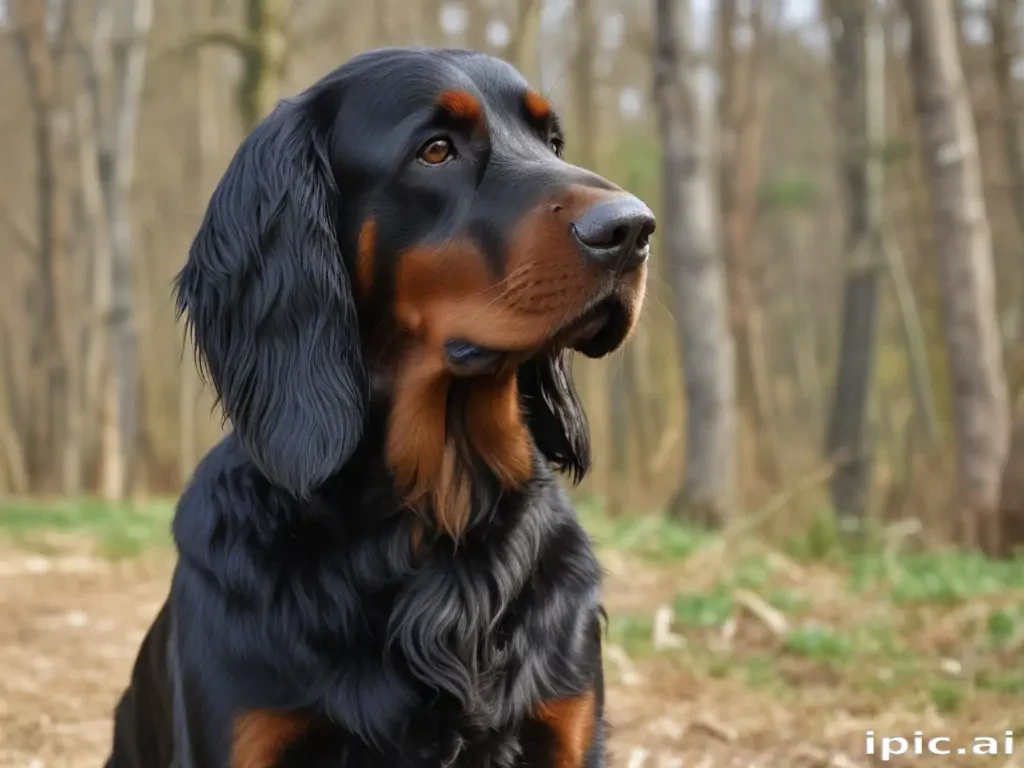 A Majestic Gordon Setter Sitting Gracefully in a Forest Setting