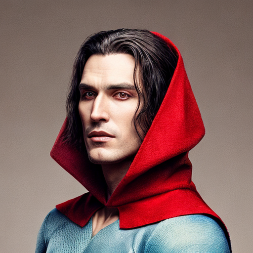 A vampire Realistic with sharp teeth in a red cape biting a human's neck