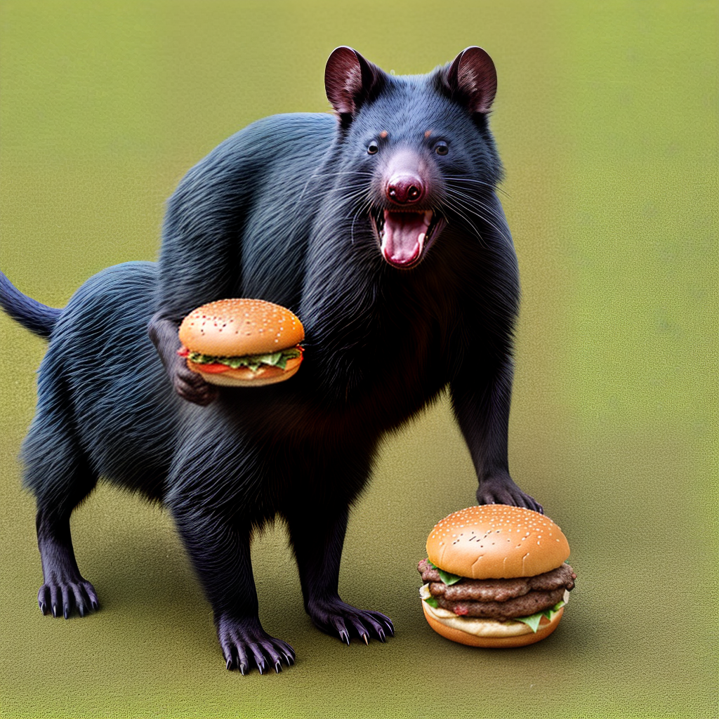 tasmanian devil eating hamburger