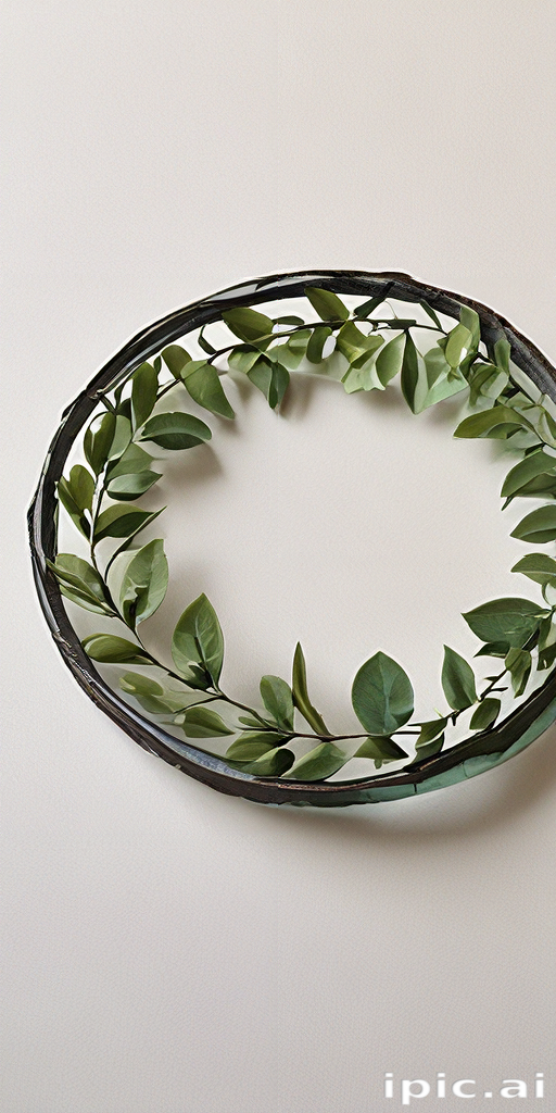 Elegant Circular Wreath Made of Green Leaves on a Neutral Background