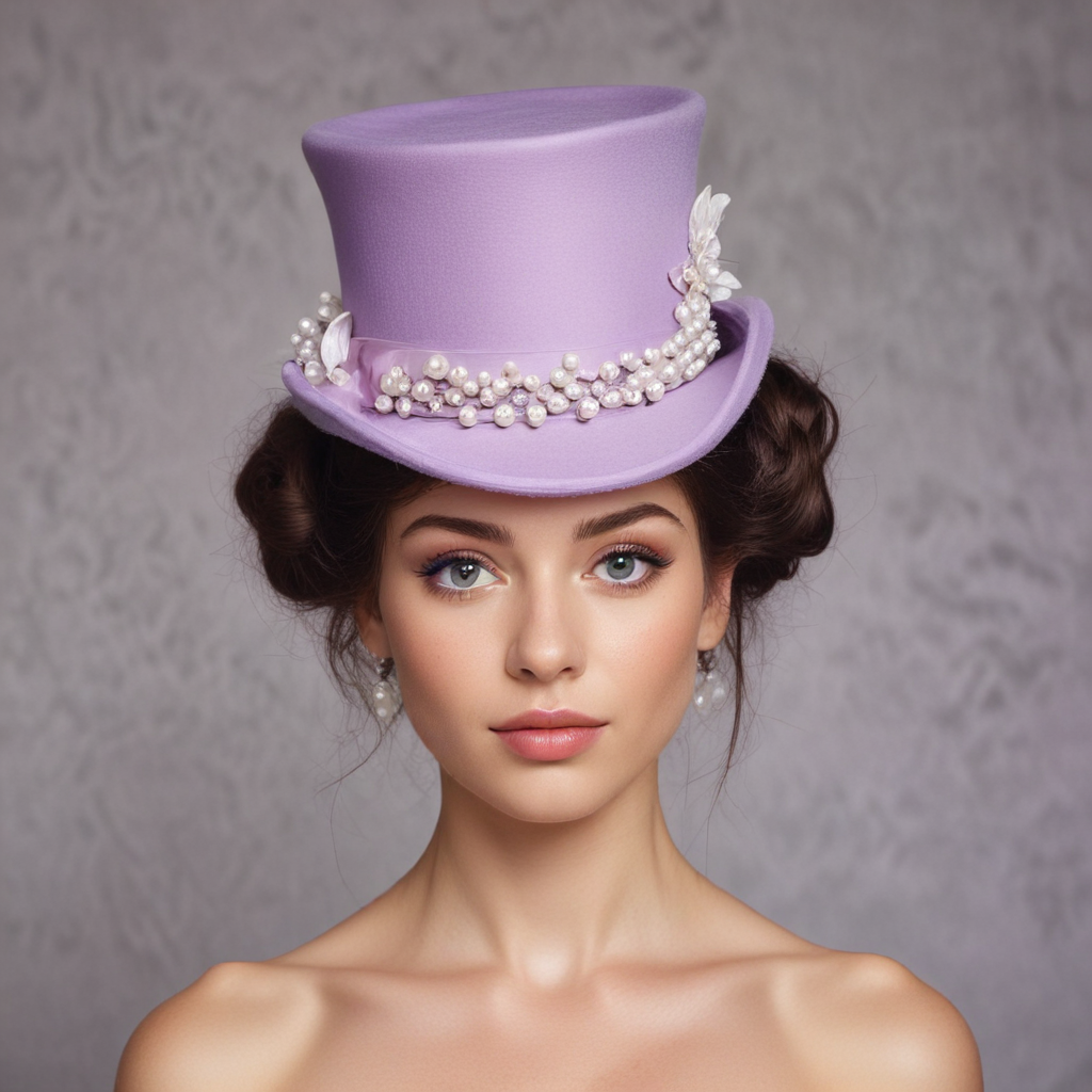 pearls pour into a lilac hat top hat
