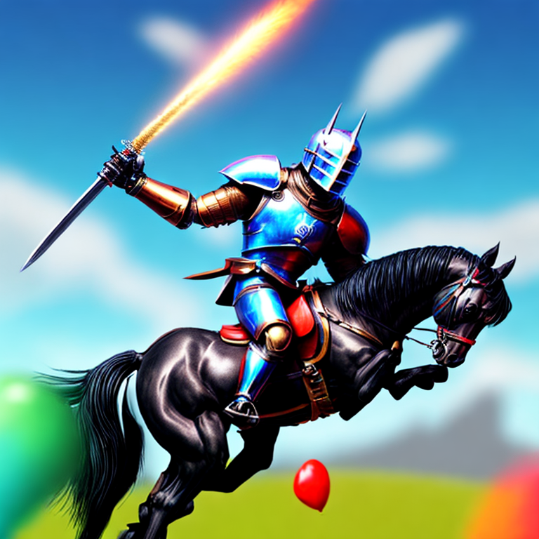 knight made of candy pointing his sword at the sky in anime style