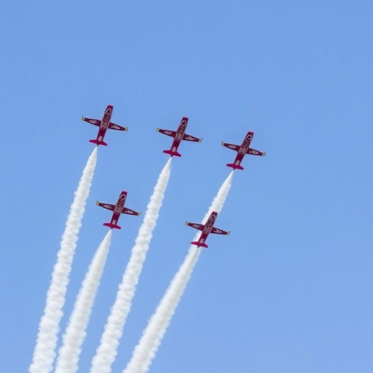 Spectacular Formation of Red Aircraft Creating Vapor Trails in the Sky