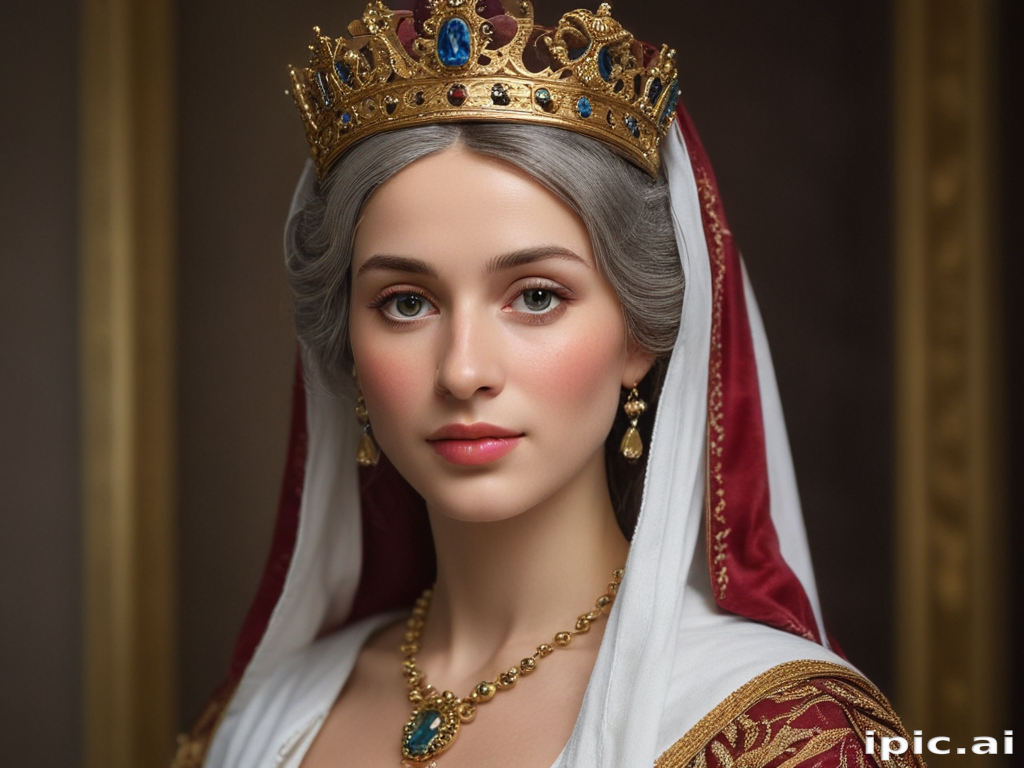 Regal Portrait of a Beautiful Queen Adorned in Elegant Royal Attire