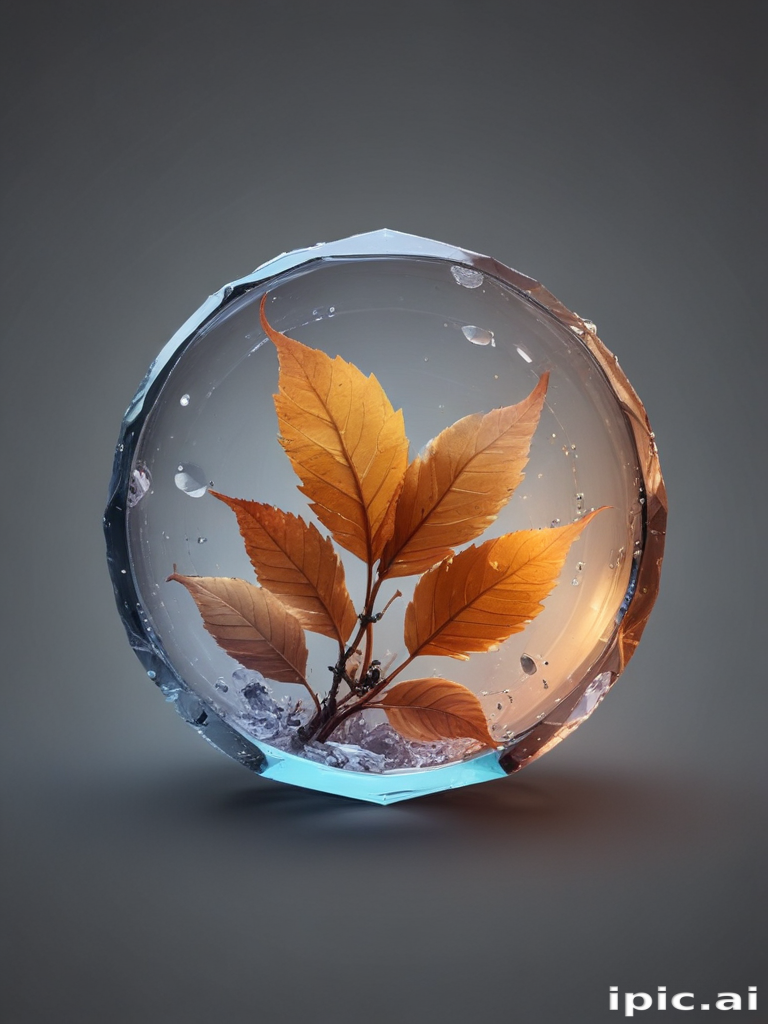 Intricate Glass Sphere Encasing Vibrant Autumn Leaves and Gentle Water ...