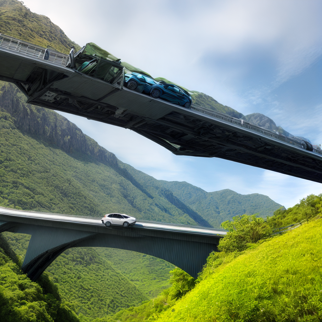 A car flying from bridge