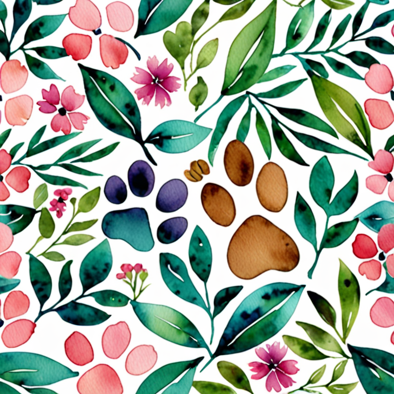 path from the dog cat paws, hygge style, watercolor, colored background ...